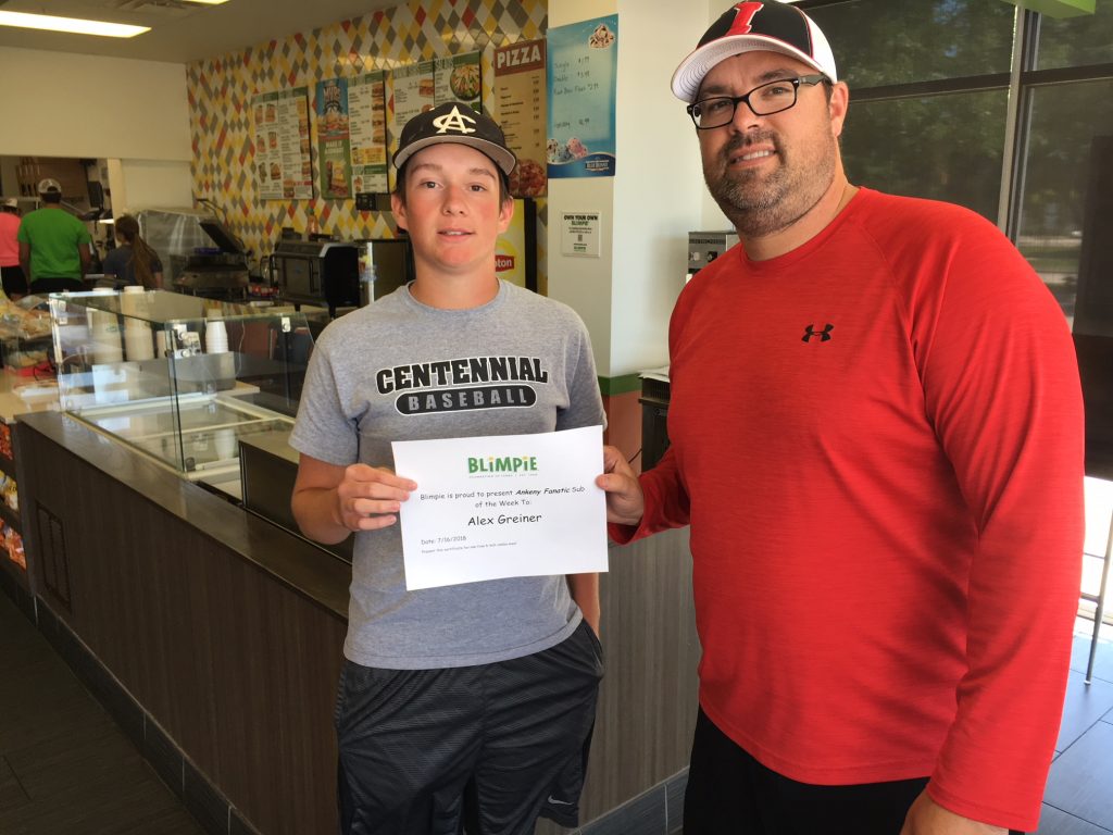 Blimpie Sub of the Week: Alex Greiner, Ankeny Centennial baseball